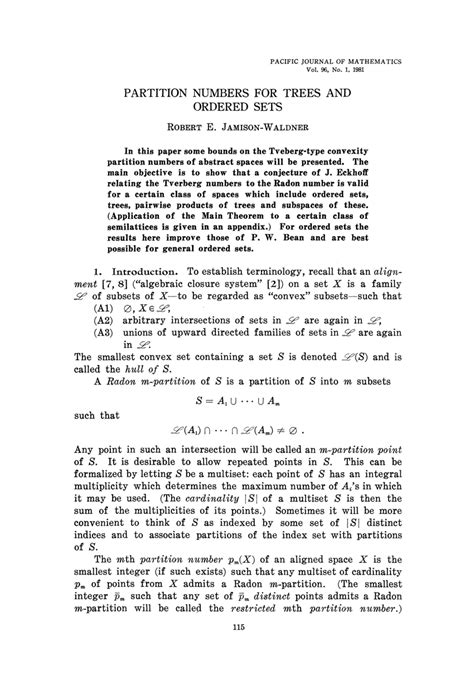 Pdf Partition Numbers For Trees And Ordered Sets