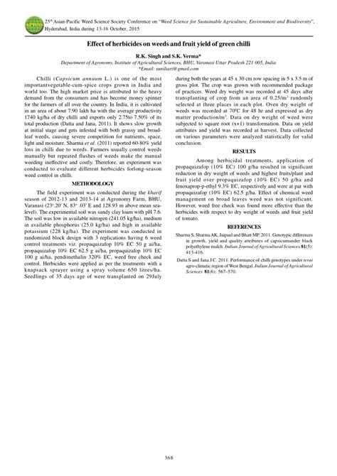 Pdf Effect Of Herbicides On Weeds And Fruit Yield Of Green Chilli