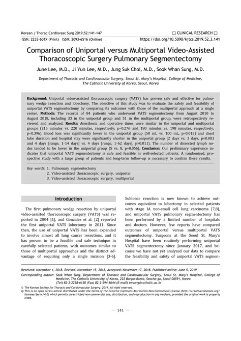 Pdf Comparison Of Uniportal Versus Multiportal Video Assisted Thoracoscopic Surgery Pulmonary