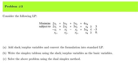 Solved Consider The Following Lpa Add Slacksurplus