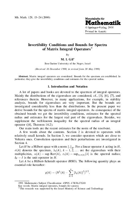 Pdf Invertibility Conditions And Bounds For Spectra Of Matrix