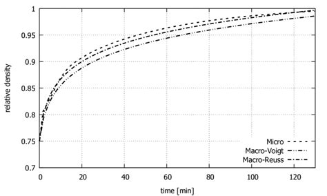 relative density evolution in time at the uniaxial compression of nial