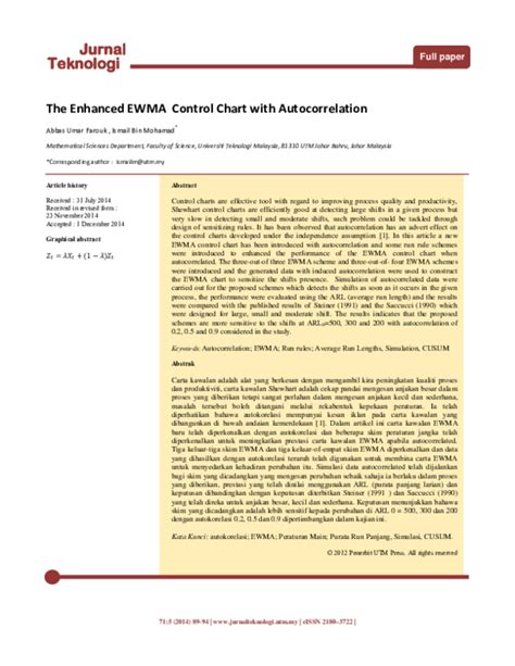 Pdf The Enhanced Ewma Control Chart With Autocorrelation