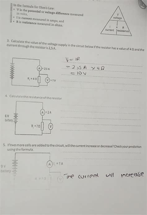 Résolu In The Formula For Ohms Law V Is The Potential Or Voltage