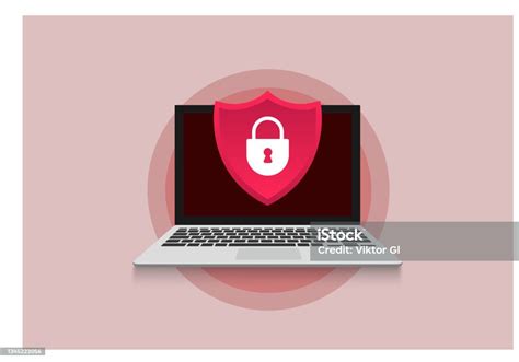 컴퓨터 보안을 통해 랩톱 개념을 보호합니다 자물쇠가 있는 노트북 및 방패 아이콘 웹 배너 웹 사이트 인쇄 물자 등을 위한 플랫 디자인 그래픽 요소 현대 벡터 일러스트레이션
