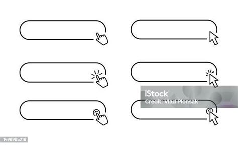포인터 클릭으로 여기를 클릭하십시오 손 포인터 및 화살표 포인터 클릭 여기를 클릭하십시오 웹 버튼 세트 컴퓨터 마우스 커서 및 손 손가락 커서 벡터 그림입니다 상자에 대한