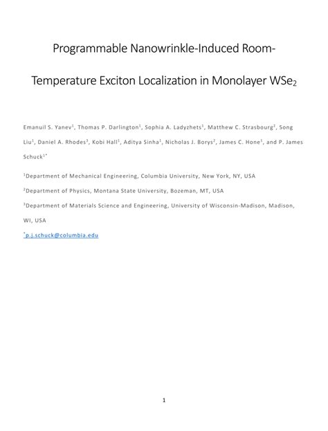 Pdf Programmable Nanowrinkle Induced Room Temperature Exciton Localization In Monolayer Wse2