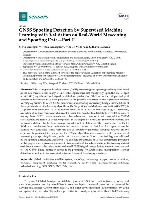 Pdf Gnss Spoofing Detection By Supervised Machine Learning With Validation On Real World