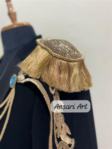 Royal Prince Costume Men Black And Gold Military Suit Fantasy King