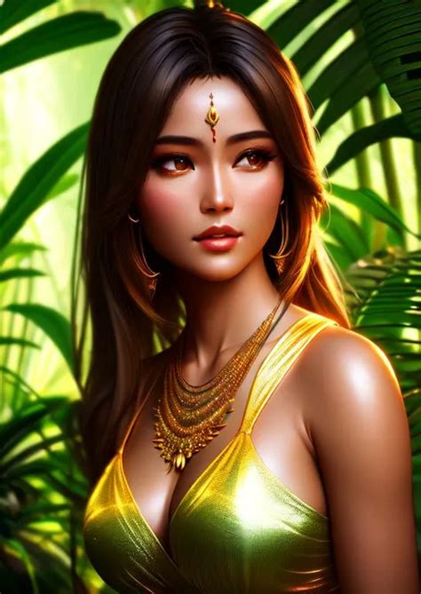 beautiful feminine being made of light in a jungle