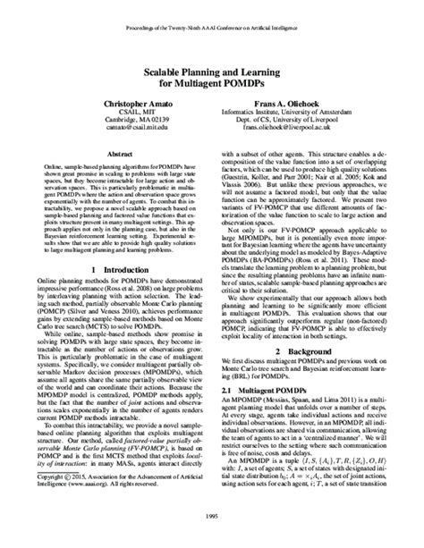 Pdf Scalable Planning And Learning For Multiagent Pomdps