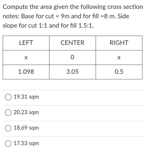 solved compute the area given the following cross section