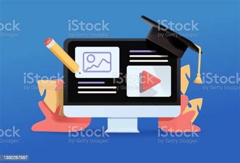 웹 사이트에 온라인 교육 응용 프로그램 학습 열린 페이지가 있는 컴퓨터입니다 3d 벡터 일러스트레이션 학교로 돌아갑니다 컴퓨터에