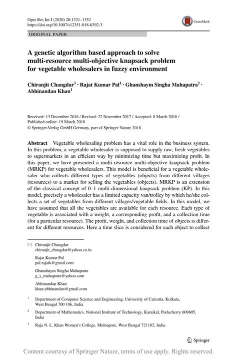 A Genetic Algorithm Based Approach To Solve Multi Resource Multi Objective Knapsack Problem For