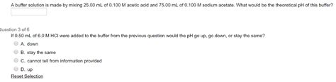 Solved A Buffer Solution Is Made By Mixing ML Of Chegg