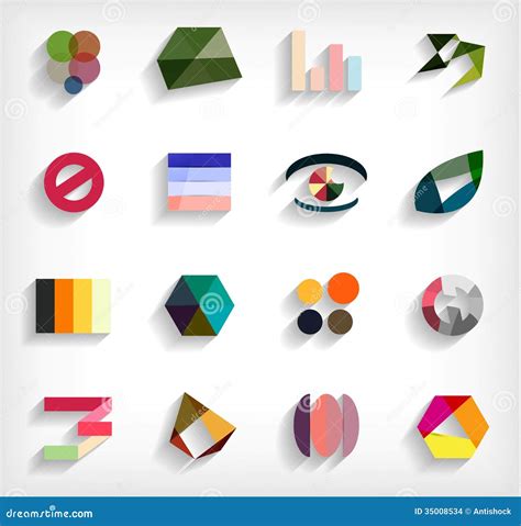3d Flat Geometric Abstract Business Icon Set Stock Images Image 35008534