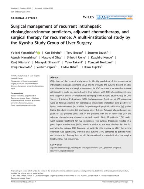 Pdf Surgical Management Of Recurrent Intrahepatic Cholangiocarcinoma Predictors Adjuvant