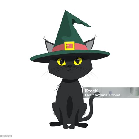 마녀 모자를 쓴 귀여운 할로윈 검은 고양이 카와이 벡터 일러스트 레이 션 10월에 대한 스톡 벡터 아트 및 기타 이미지 10월 가공의 인물 검은색 Istock