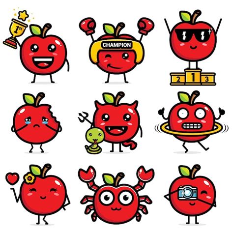 Set Of Cute Apple Vector Design Premium Vector