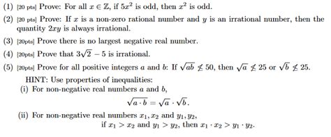 Solved (1) [20 pts] Prove: For all x∈Z, if 5x2 is odd, then | Chegg.com