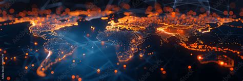 Digital World Map With Global Network Connections And Data Flow Lines Technology Innovation