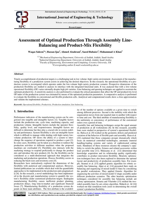 Pdf Assessment Of Optimal Production Through Assembly Line Balancing
