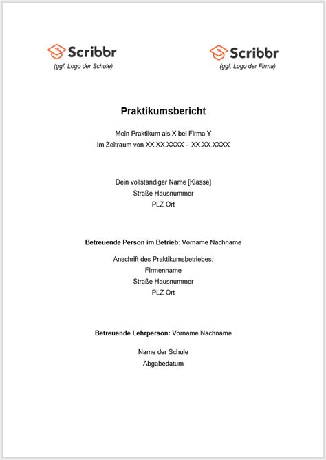 Das Deckblatt Deines Praktikumsberichts Erstellen Vorlage