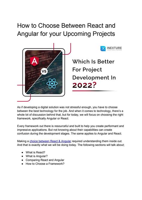 Which Is Better For Project Development In 2022 Angular Or React By INEXTURE Solutions Issuu