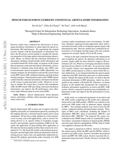 Pdf Speech Enhancement Guided By Contextual Articulatory Information