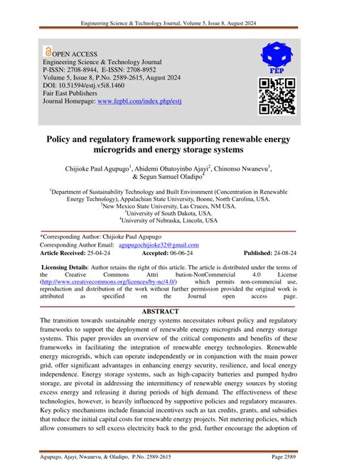 (PDF) Policy and regulatory framework supporting renewable energy microgrids and energy storage ...