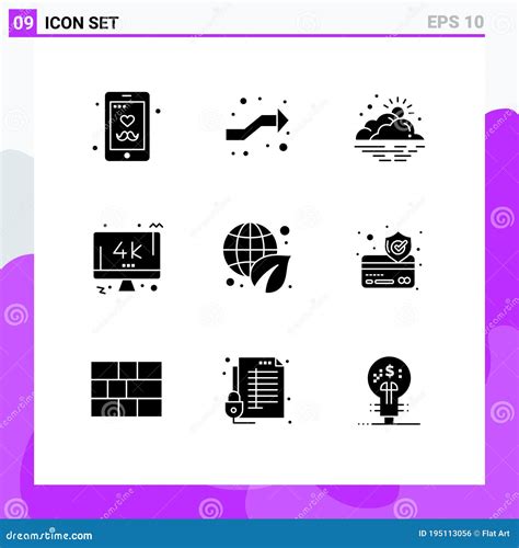Mobile Interface Solid Glyph Set Of 9 Pictograms Of Earth Day Tv