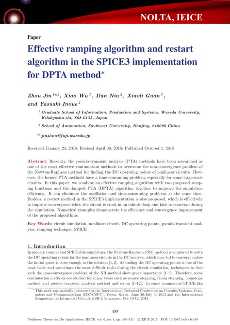 Pdf Effective Ramping Algorithm And Restart Algorithm In The Spice3
