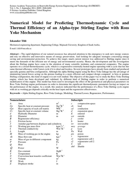 Numerical Model For Predicting Thermodynamic Cycle And Thermal Efficiency Of An Alpha Type