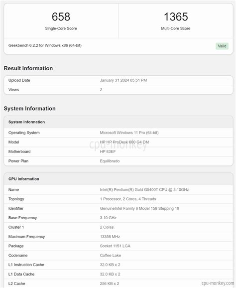 Intel Pentium Gold G T Benchmarks Specs