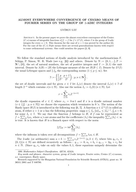 Pdf Almost Everywhere Convergence Of Cesàro Means Of Fourier Series On The Group Of 2 Adic