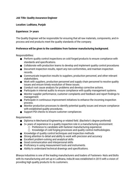 Quality Assurance Engineer Pdf
