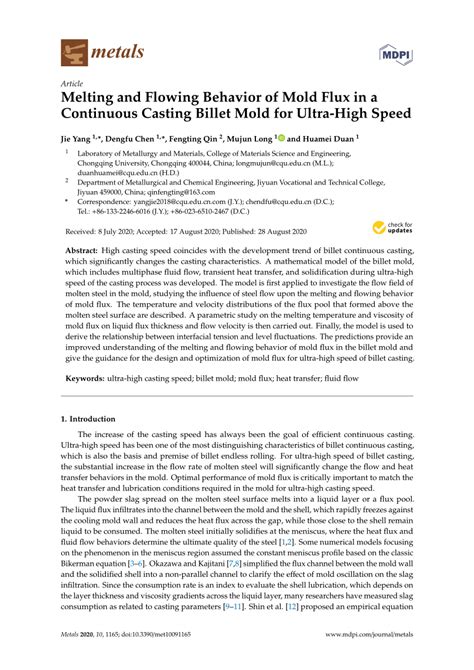 Pdf Melting And Flowing Behavior Of Mold Flux In A Continuous Casting Billet Mold For Ultra