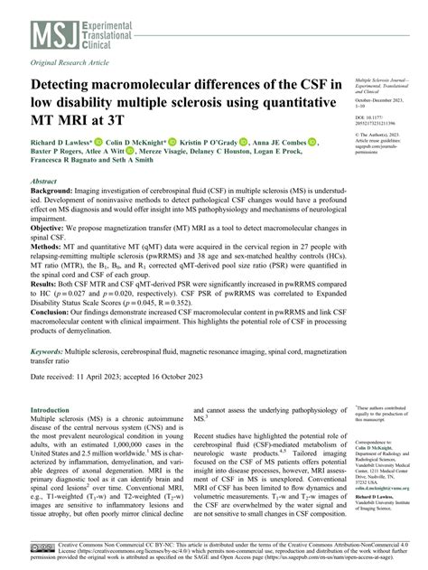 Pdf Detecting Macromolecular Differences Of The Csf In Low Disability