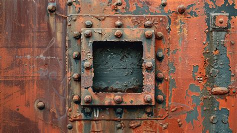 Rusty Steel Hatch Door Old Military Transport In Detail Rusty Surface