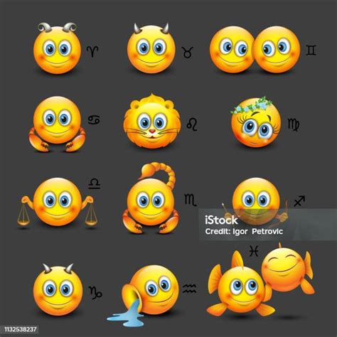 귀여운 별자리 이모티콘 이모티콘점성술 징후조디악벡터 일러스트 레이 션의 집합 개체 그룹에 대한 스톡 벡터 아트 및 기타 이미지 개체 그룹 게자리 궁수자리 Istock
