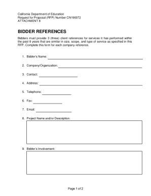 Fillable Online RFP This Attachment Provides A Form To List A Bidder S References Fax Email