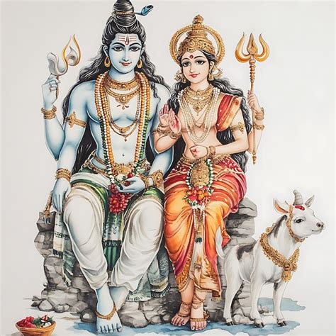 Hindu Deities Shiva and Parvati with Nandi Bull | Premium AI-generated image