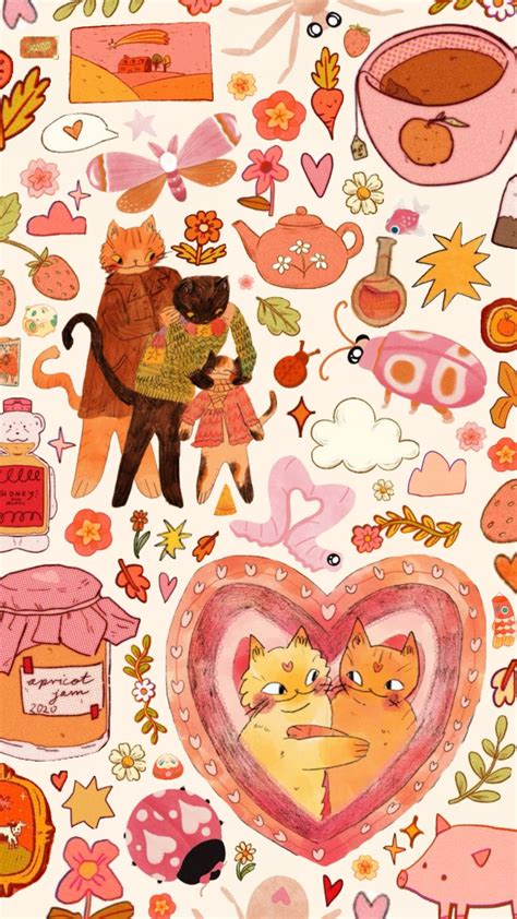 Cute Bugs Cats Flowers Pink Orange In 2025 Art Wallpaper Iphone