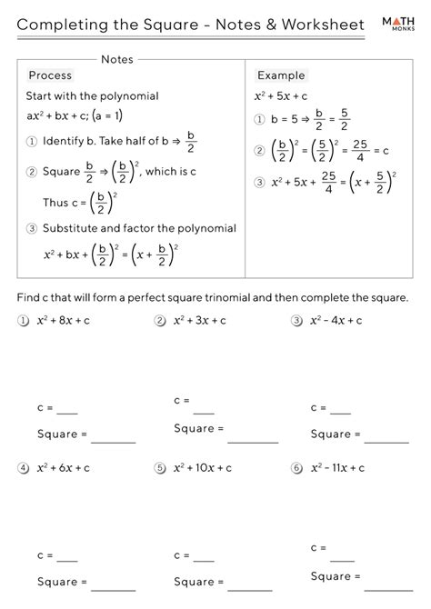Completing The Square Practice Worksheet