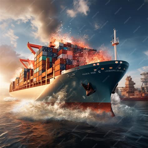Premium Ai Image Loaded Container Cargo Ship In Ocean Background