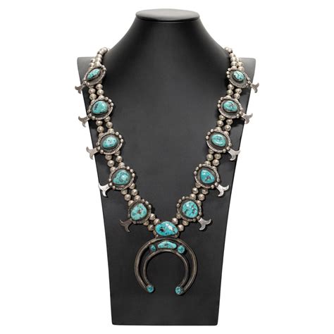 Navajo Turquoise Squash Blossom Necklace For Sale At 1stdibs