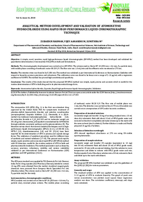 Pdf Analytical Method Development And Validation Of Atomoxetine Hydrochloride Using Rapid High