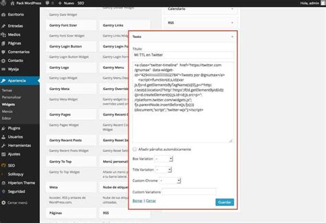 añadir widget de twitter en wordpress automÁtico
