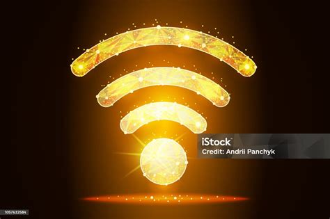 Wifi 아이콘 추상적인 디자인 별과 공간 배경에 별자리의 형태로 만든에 낮은 폴 리 와이어 프레임에서 격리 무선 기술에 대한