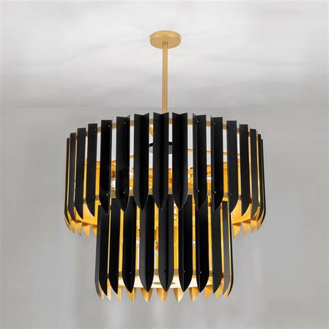 Satin Black With Gold And Opal Acrylic Diffuser Chevron Ceiling Light Chairish